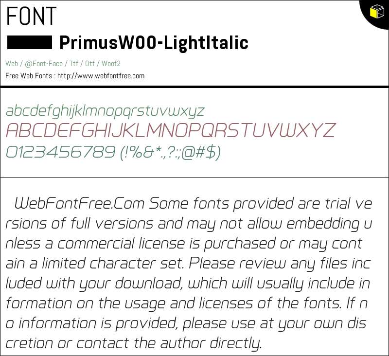 Primus W00 Light Italic Fonts Downloads - WebFontFree.Com