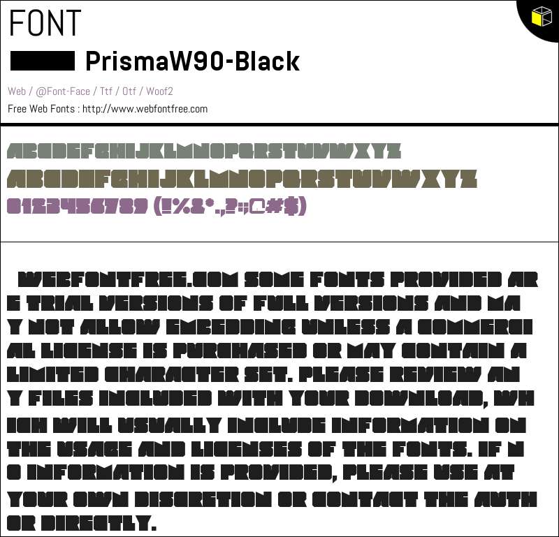 Prisma W90 Black Fonts Downloads - WebFontFree.Com