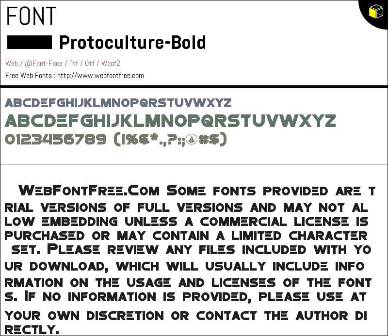 Protoculture Bold Fonts Downloads - WebFontFree.Com