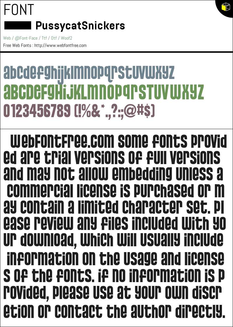 Pussycat Snickers Fonts Downloads - WebFontFree.Com