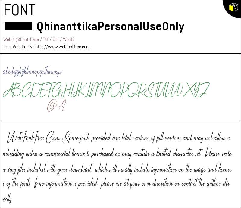Qhinanttika Personal Use Only Fonts Downloads - WebFontFree.Com