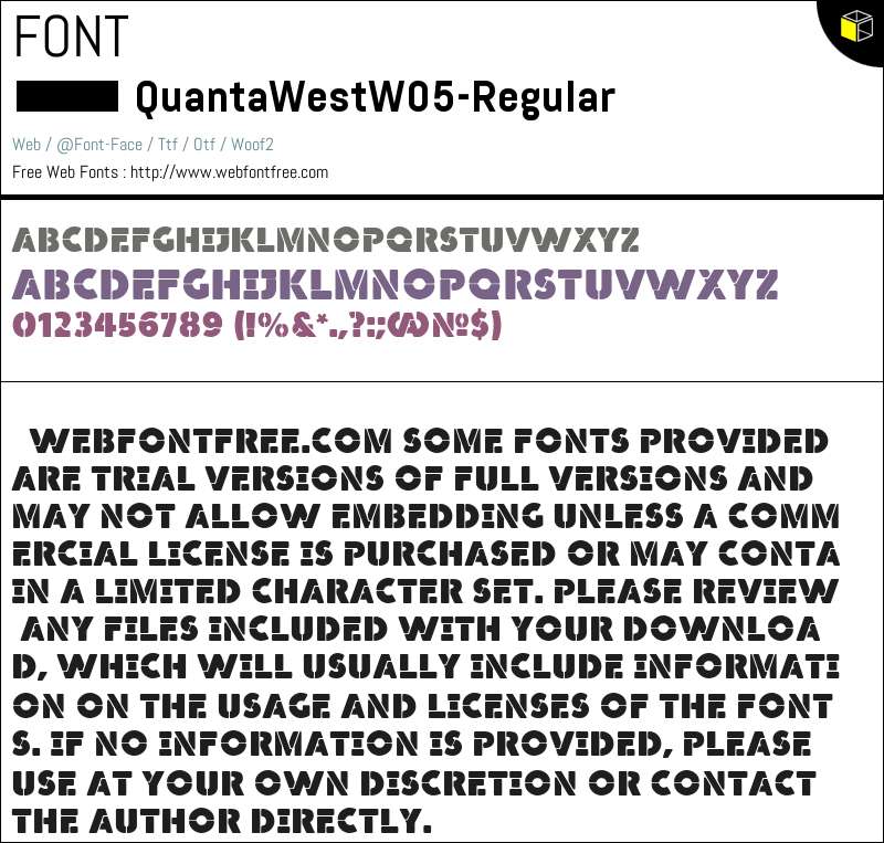 Quanta West W05 Regular Fonts Downloads - WebFontFree.Com