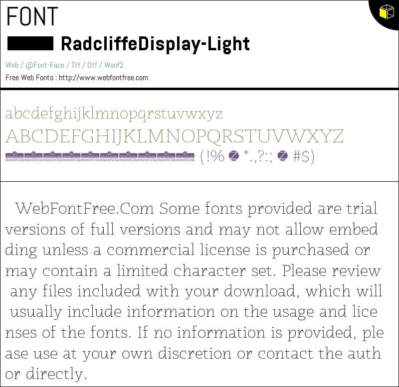 Radcliffe Display Light Fonts Downloads - WebFontFree.Com