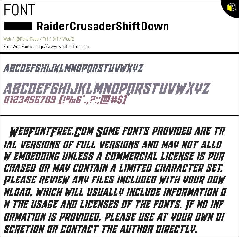 Raider Crusader Shift Down Fonts Downloads - WebFontFree.Com