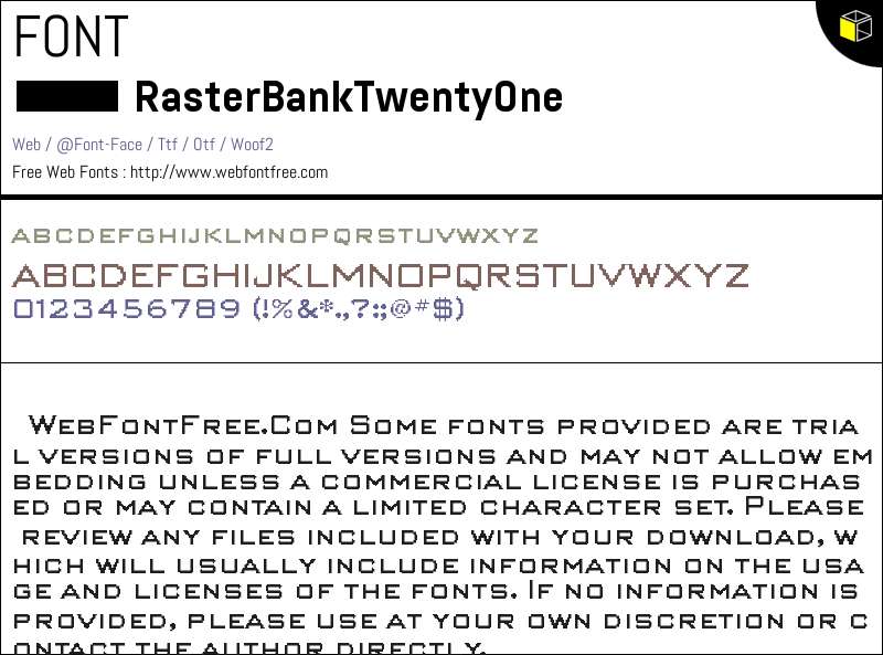 RasterBankTwentyOne Fonts Downloads - WebFontFree.Com