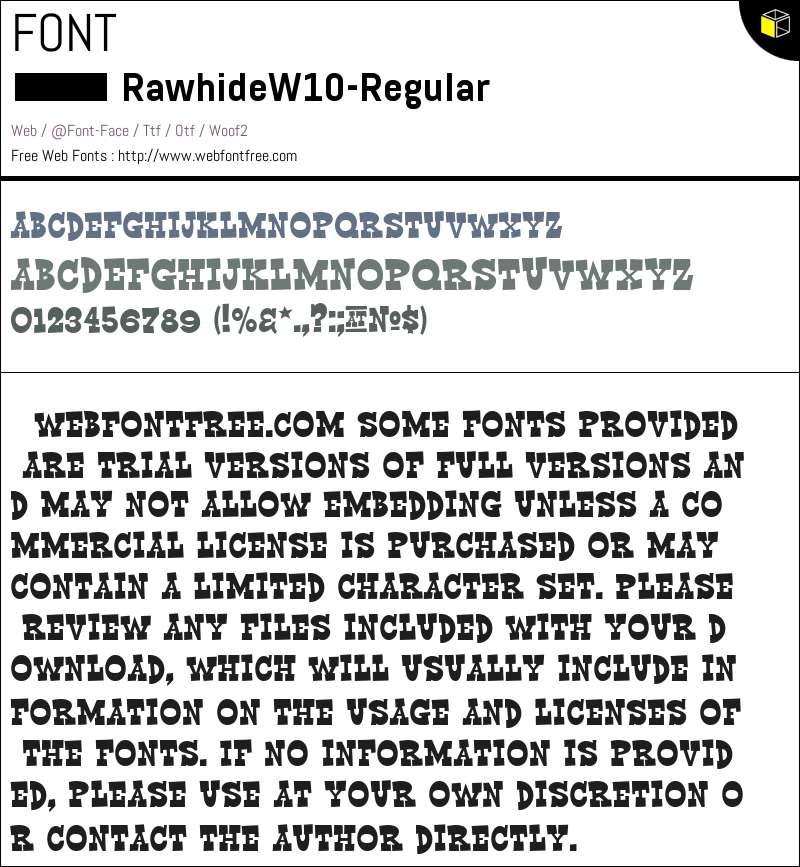 Rawhide W10 Regular Fonts Downloads - WebFontFree.Com