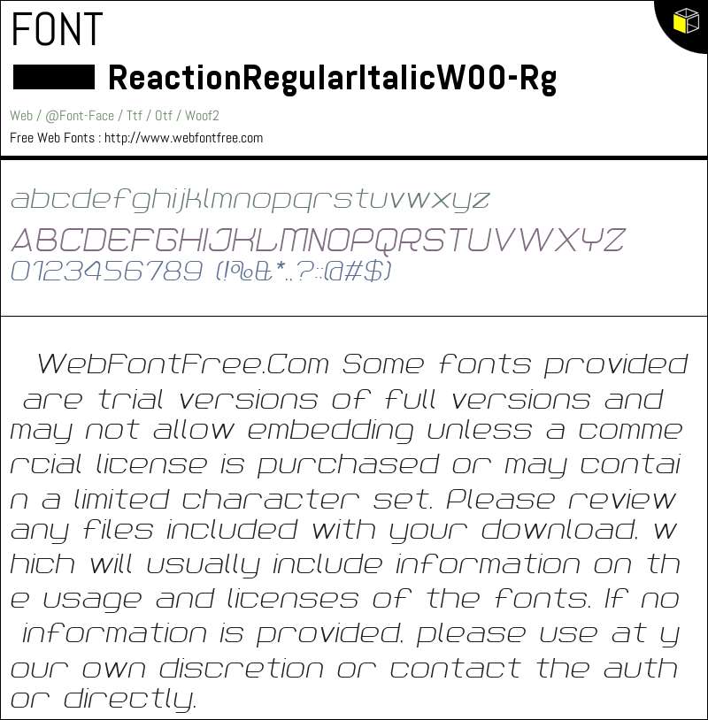 ReactionRegular Italic W00 Rg Fonts Downloads - WebFontFree.Com