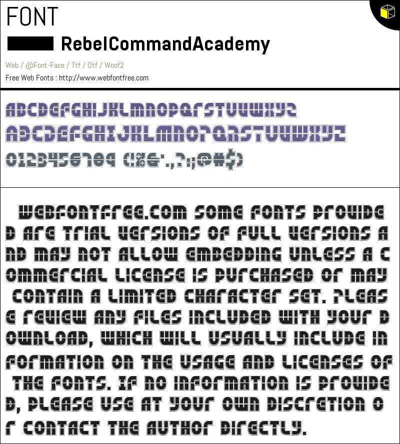 Rebel Command Academy Regular Fonts Downloads - WebFontFree.Com