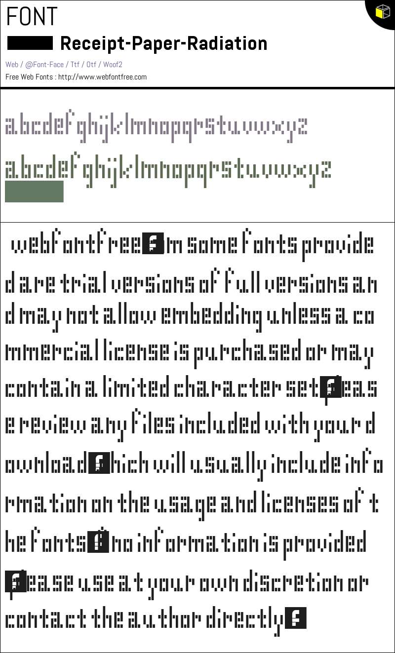 Receipt Paper Radiation Regular Fonts Downloads - WebFontFree.Com