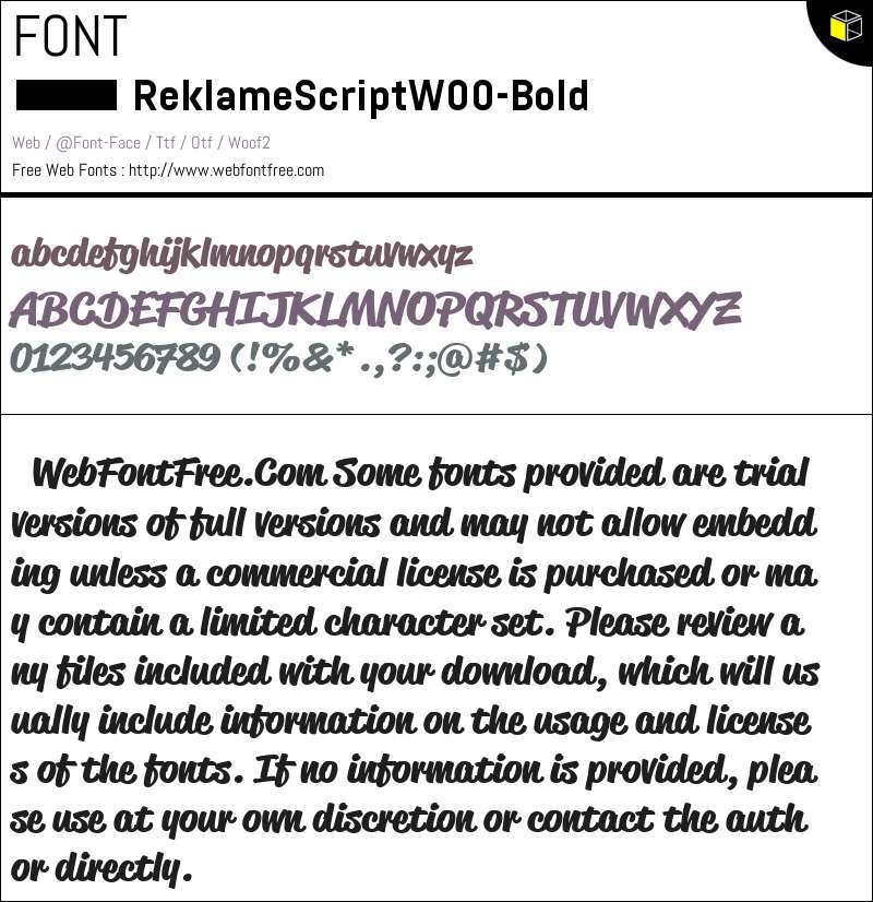 Reklame Script W00 Bold Fonts Downloads - WebFontFree.Com