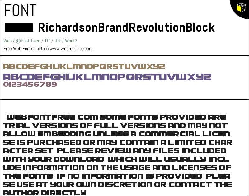 Richardson Brand Revolution Block Fonts Downloads - WebFontFree.Com