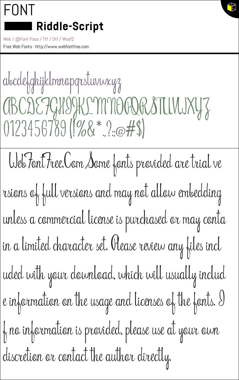 Riddle-Script Fonts Downloads - WebFontFree.Com