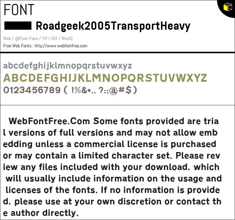 Roadgeek 2005 Transport Heavy Fonts Downloads - WebFontFree.Com