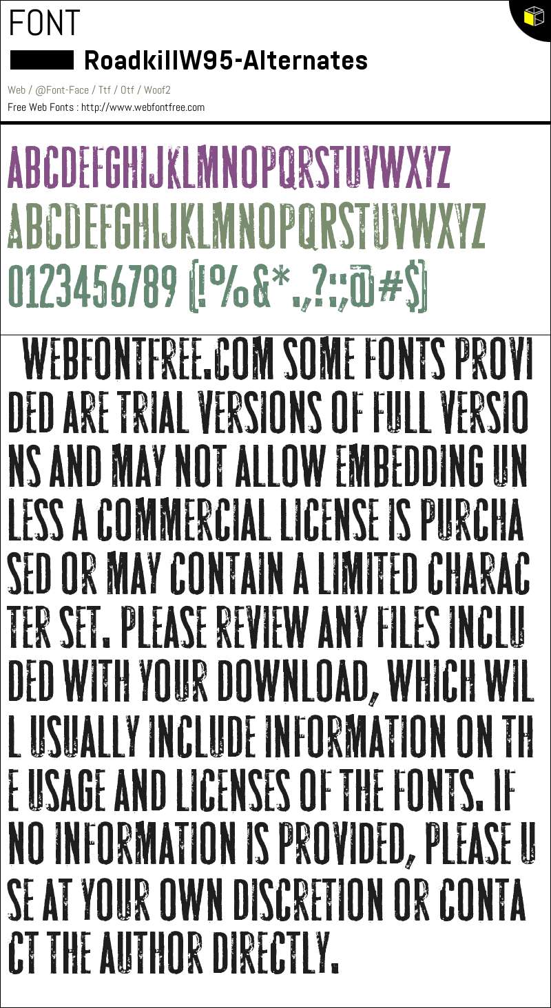 Roadkill W95 Alternates Fonts Downloads - WebFontFree.Com