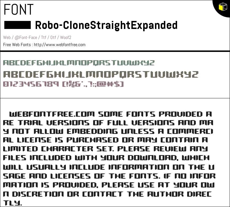 Robo-Clone Straight Expanded Fonts Downloads - WebFontFree.Com