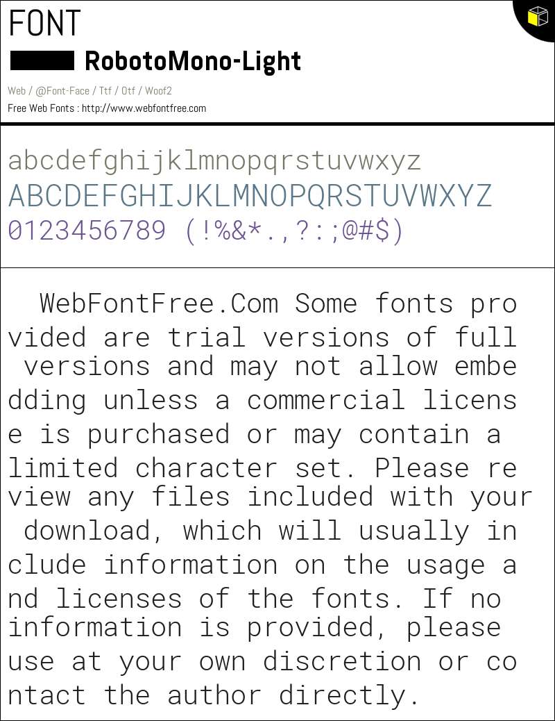 Roboto Mono Light 字体 下载 - WebFontFree.Com