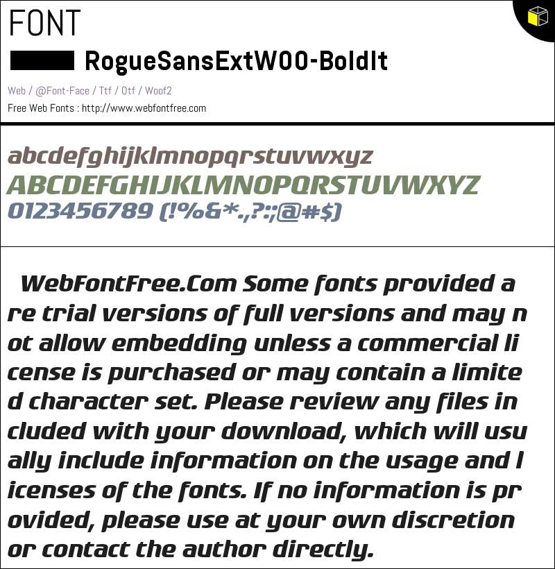Rogue Sans Ext W00 Bold It Fonts Downloads - WebFontFree.Com