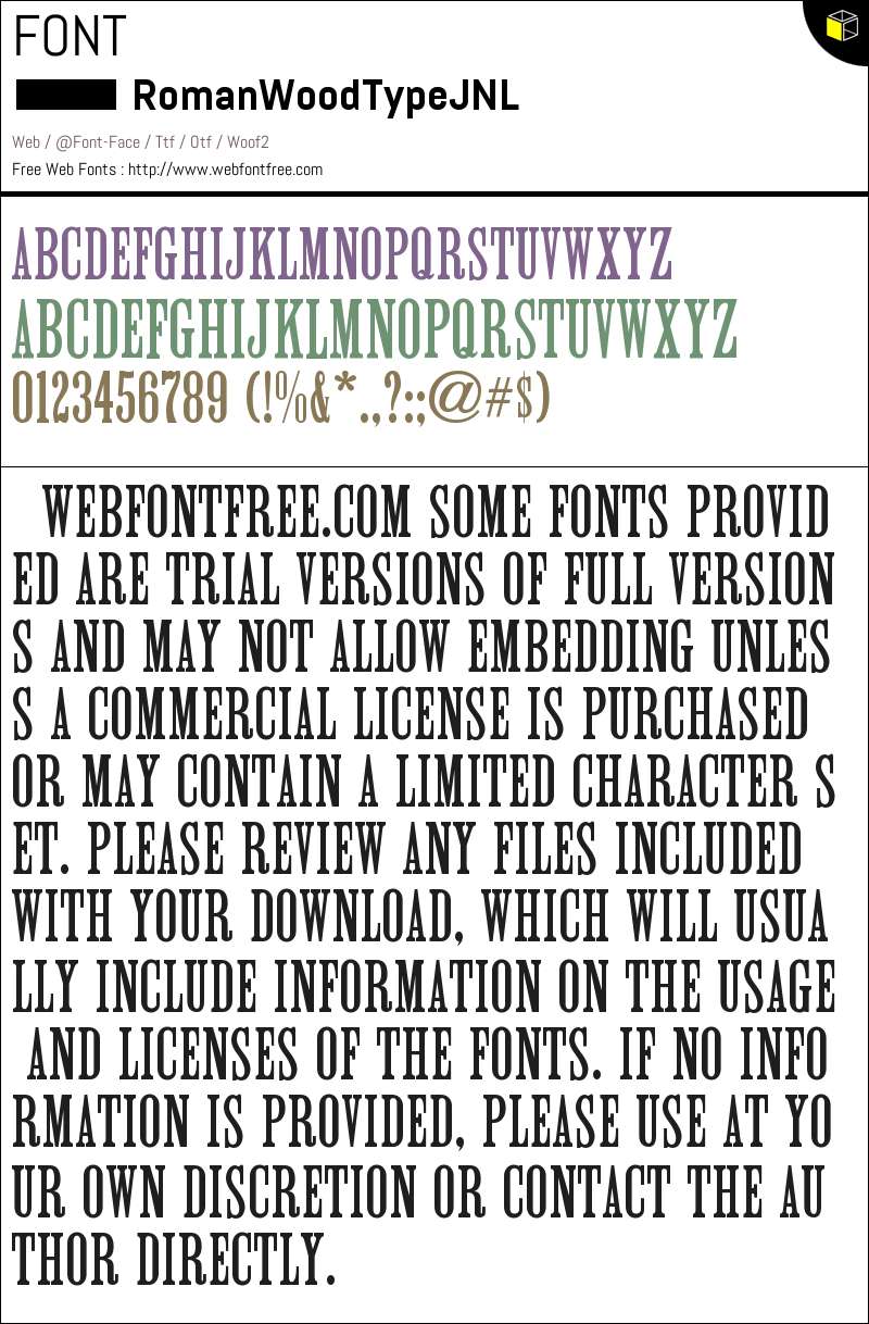 Roman Wood Type JNL Fonts Downloads - WebFontFree.Com