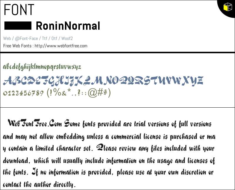 Ronin Normal Fonts Downloads - WebFontFree.Com