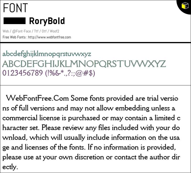 Rory Bold Fonts Downloads - WebFontFree.Com