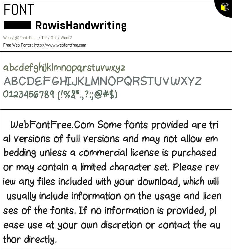 RowisHandwriting Fonts Downloads - WebFontFree.Com