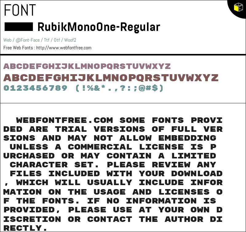 Rubik Mono One Regular Fonts Downloads - WebFontFree.Com