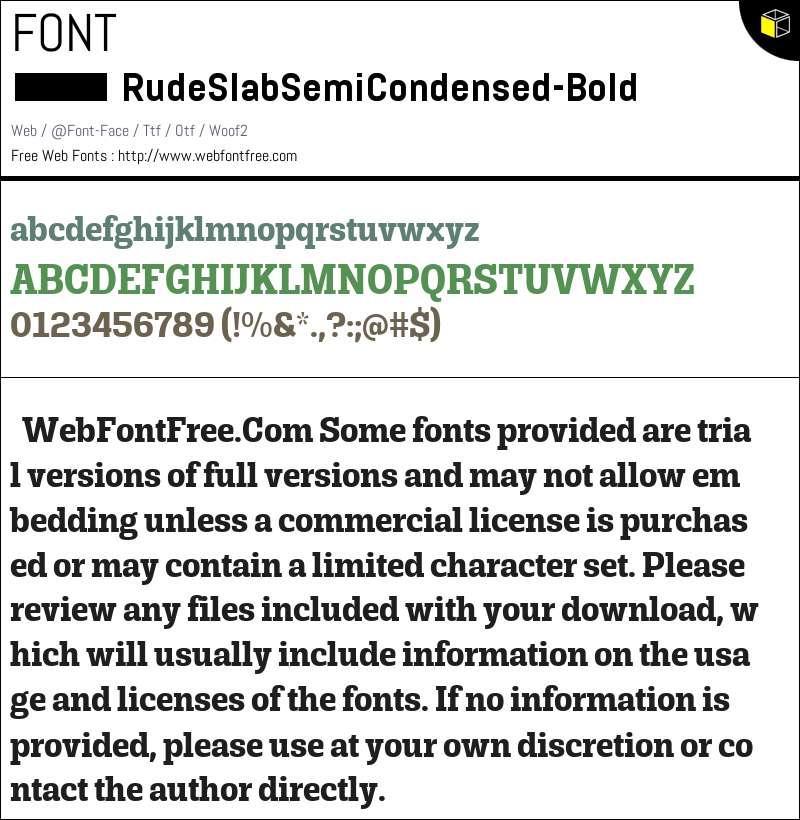 Rude Slab SemiCondensed Bold Fonts Downloads - WebFontFree.Com