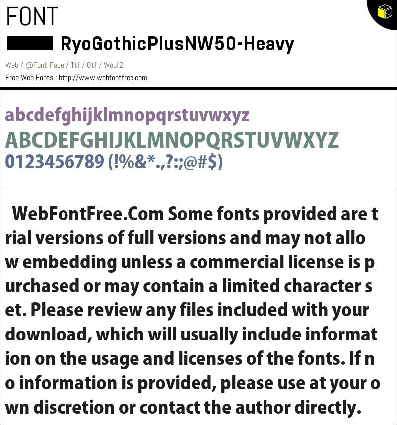 RyoGothicPlusN W50 Heavy Fonts Downloads - WebFontFree.Com