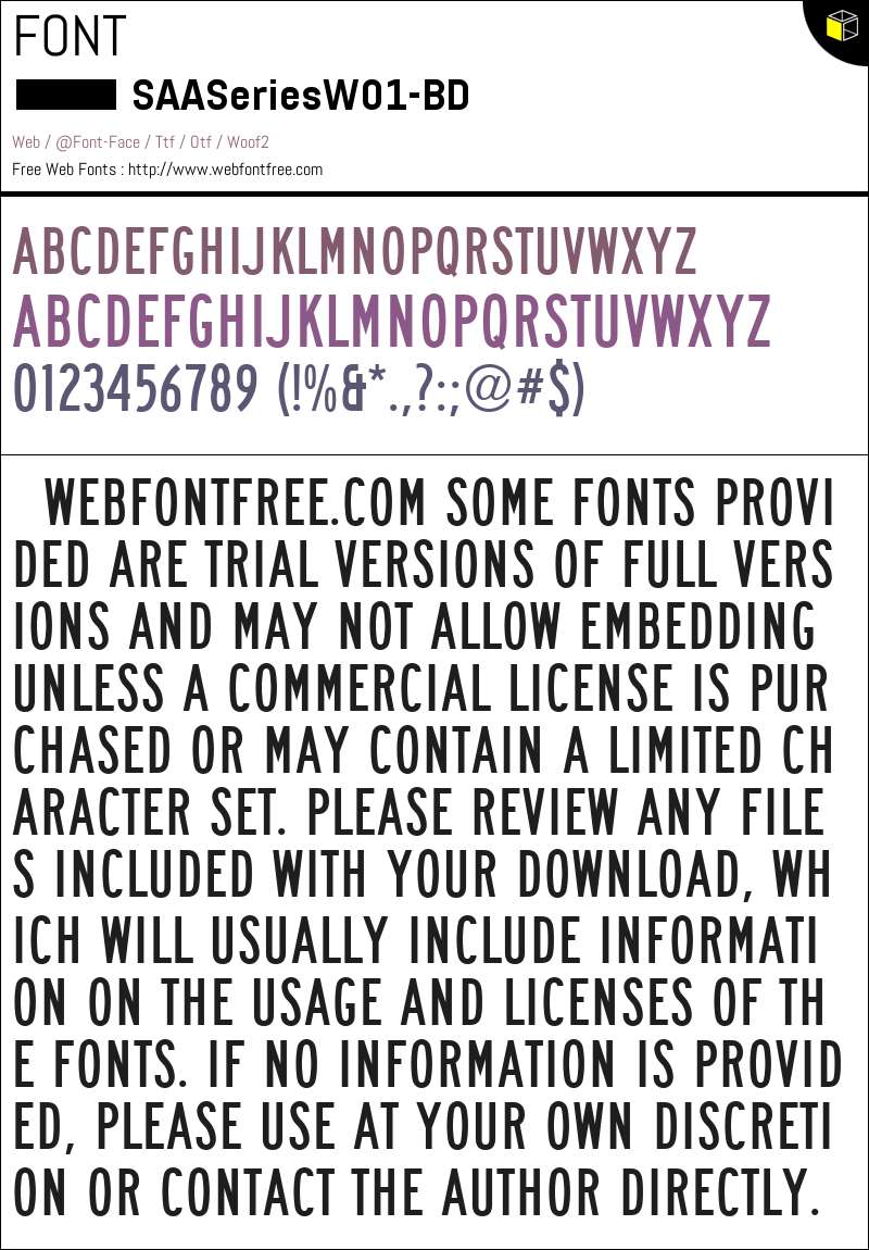 SAA Series W01 B D Fonts Downloads - WebFontFree.Com