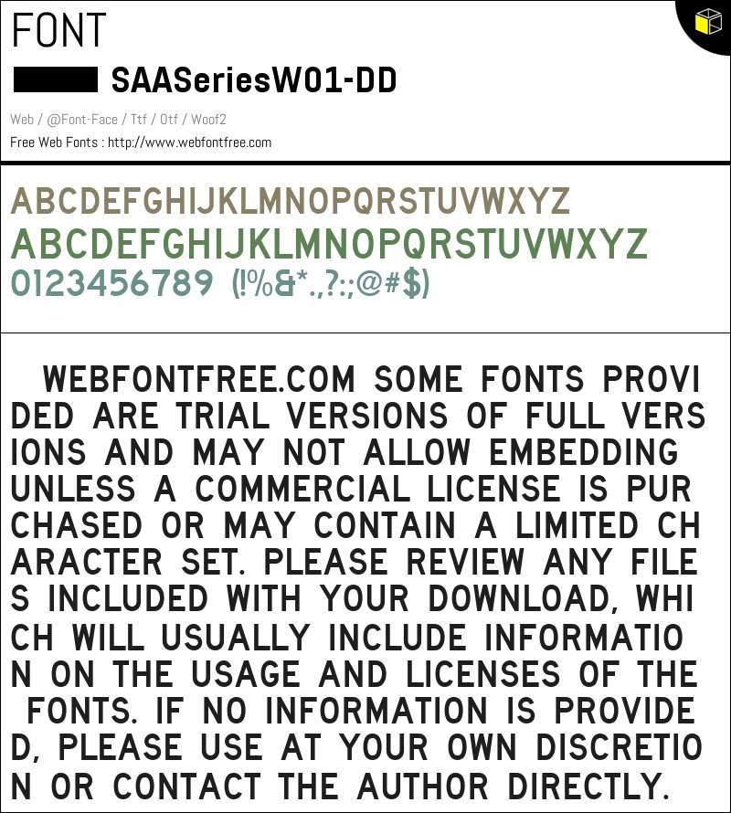 SAA Series W01 D D Fonts Downloads - WebFontFree.Com