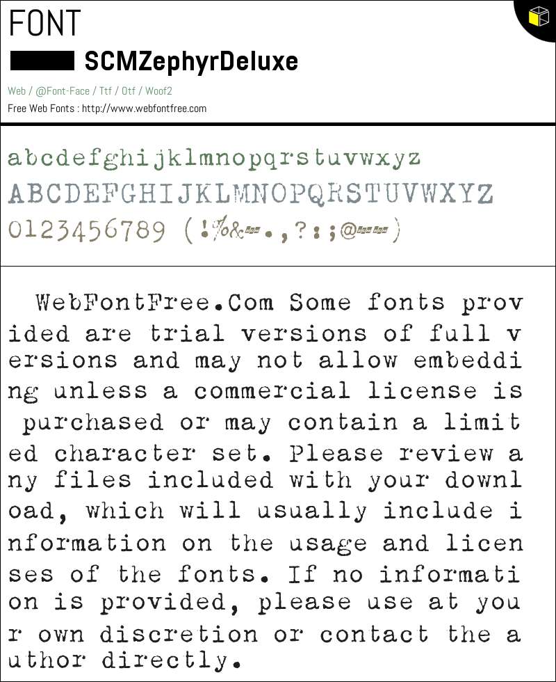 SCM Zephyr Deluxe Fonts Downloads - WebFontFree.Com