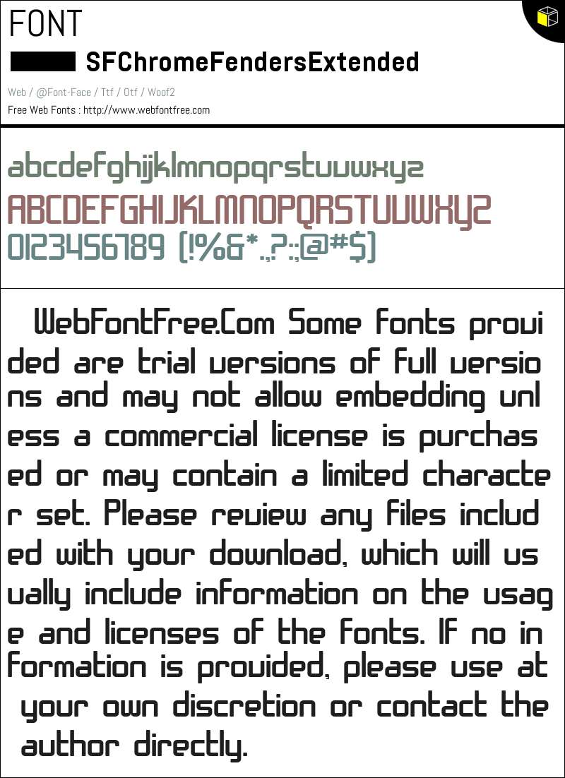 SF Chrome Fenders Extended Fonts Downloads - WebFontFree.Com