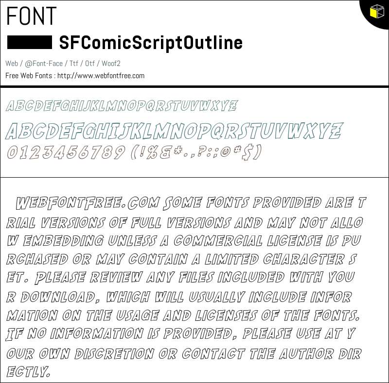 SF Comic Script Outline Fonts Downloads - WebFontFree.Com
