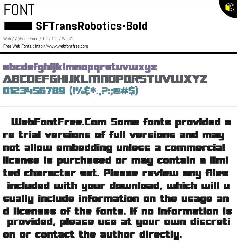 SF TransRobotics Bold Fonts Downloads - WebFontFree.Com