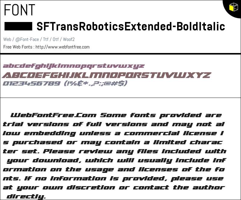 SF TransRobotics Extended Bold Italic Fonts Downloads - WebFontFree.Com
