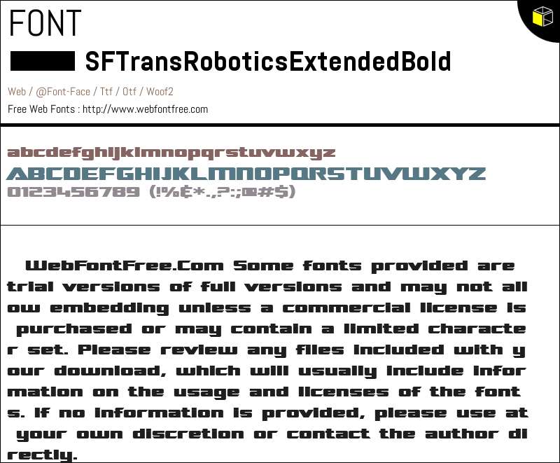 SF TransRobotics Extended Bold Fonts Downloads - WebFontFree.Com