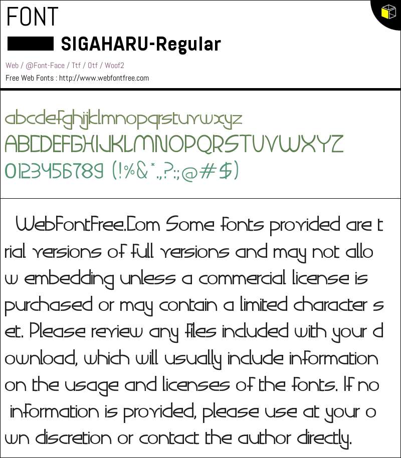 SIGAHARU Fonts Downloads - WebFontFree.Com