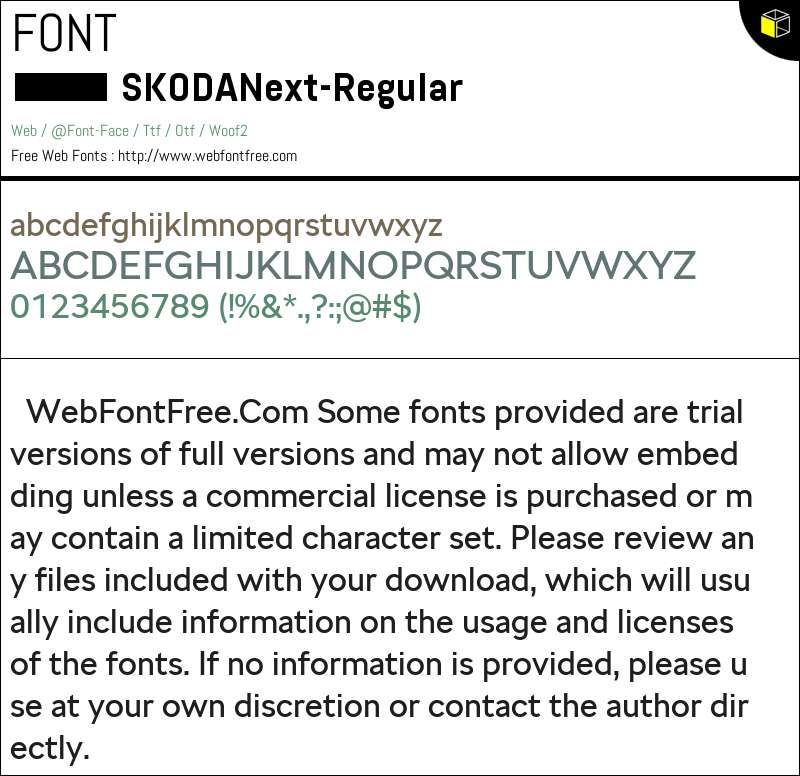 SKODA Next Fonts Downloads - WebFontFree.Com