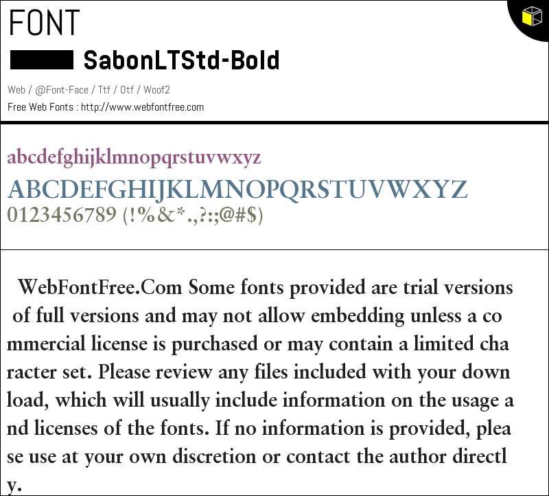 Sabon LT Std Bold Fonts Downloads - WebFontFree.Com