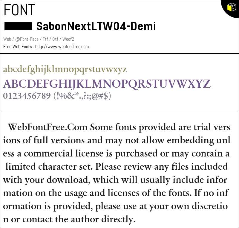 Sabon Next LT W04 Demi Fonts Downloads - WebFontFree.Com