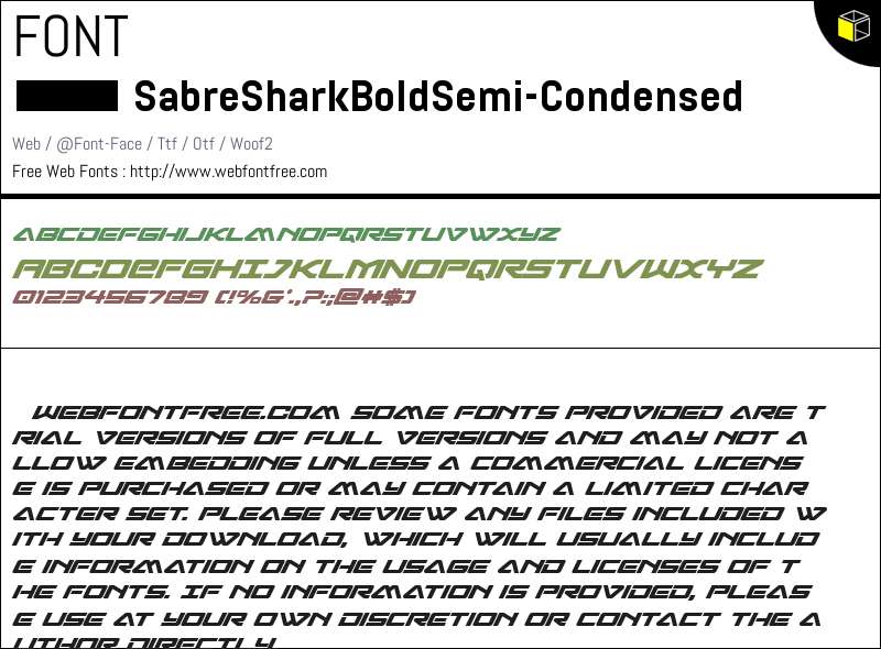 Sabre Shark Bold Semi-Condensed Fonts Downloads - WebFontFree.Com