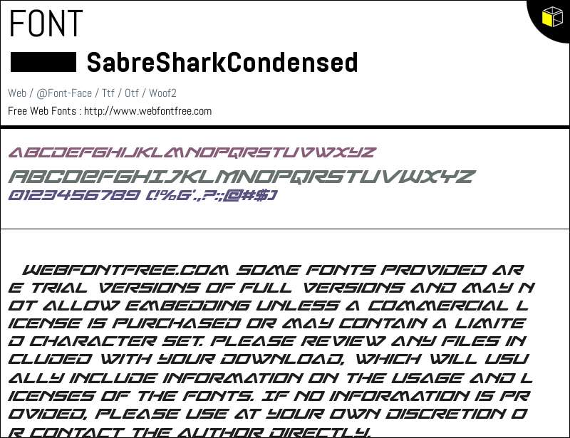 Sabre Shark Condensed Fonts Downloads - WebFontFree.Com