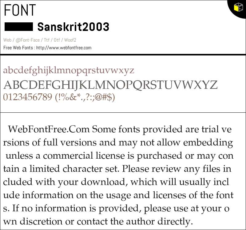 Sanskrit 2003 Fonts Downloads - WebFontFree.Com