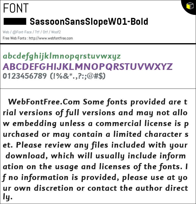 Sassoon Sans Slope W01 Bold Fonts Downloads - WebFontFree.Com
