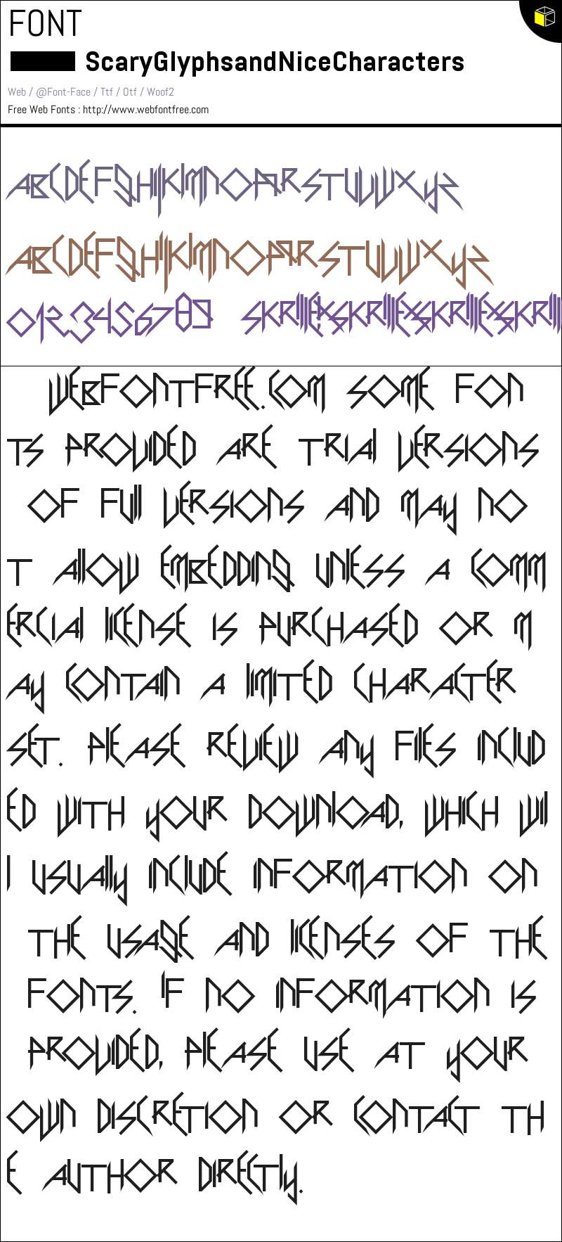 Scary Glyphs and Nice Characters Fonts Downloads - WebFontFree.Com