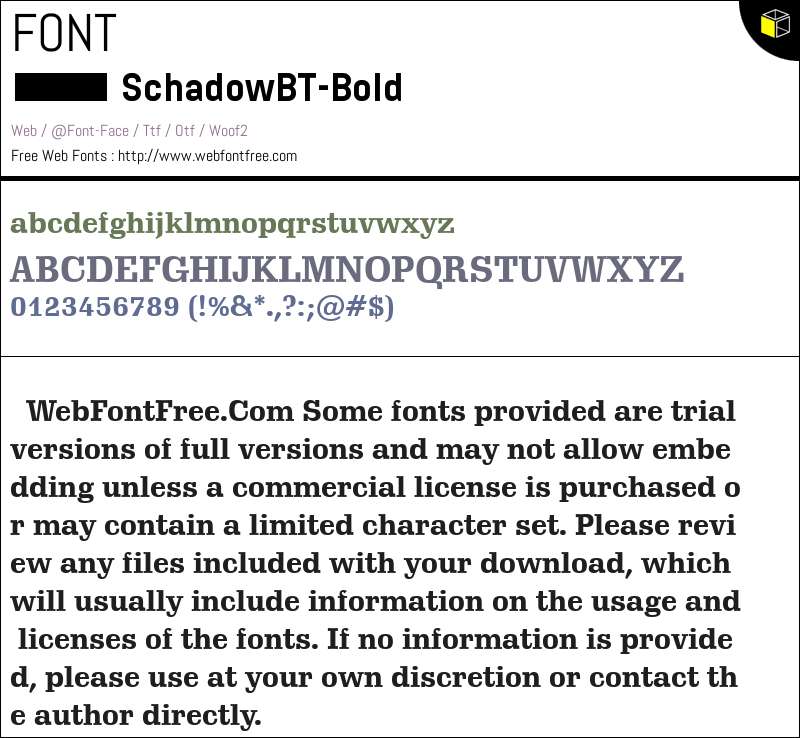Schadow Bold BT Fonts Downloads - WebFontFree.Com