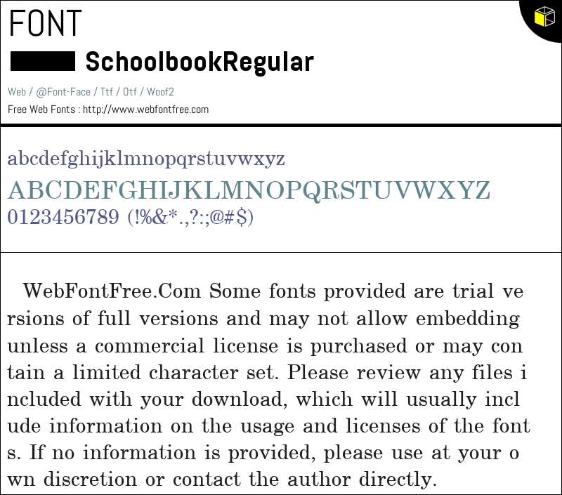 Schoolbook Regular Fonts Downloads - WebFontFree.Com