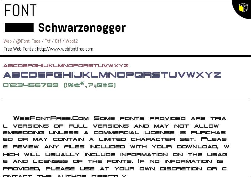 Schwarzenegger Fonts Downloads - WebFontFree.Com