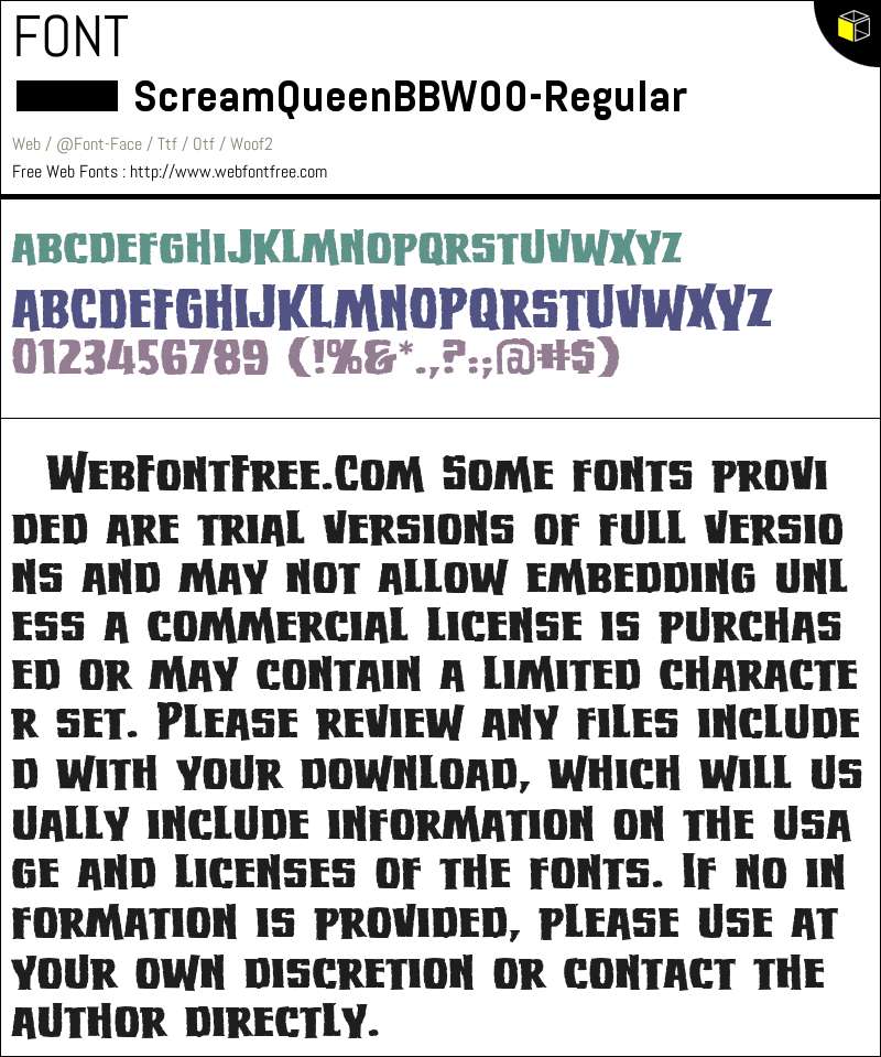 ScreamQueen BB W00 Regular Fonts Downloads - WebFontFree.Com