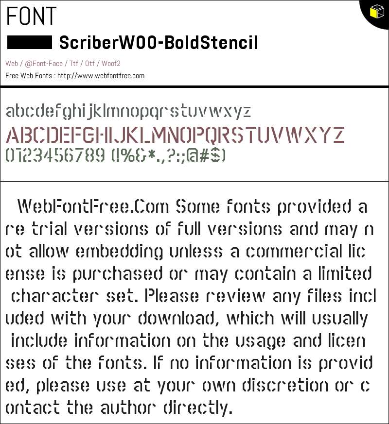 Scriber W00 Bold Stencil Fonts Downloads - WebFontFree.Com